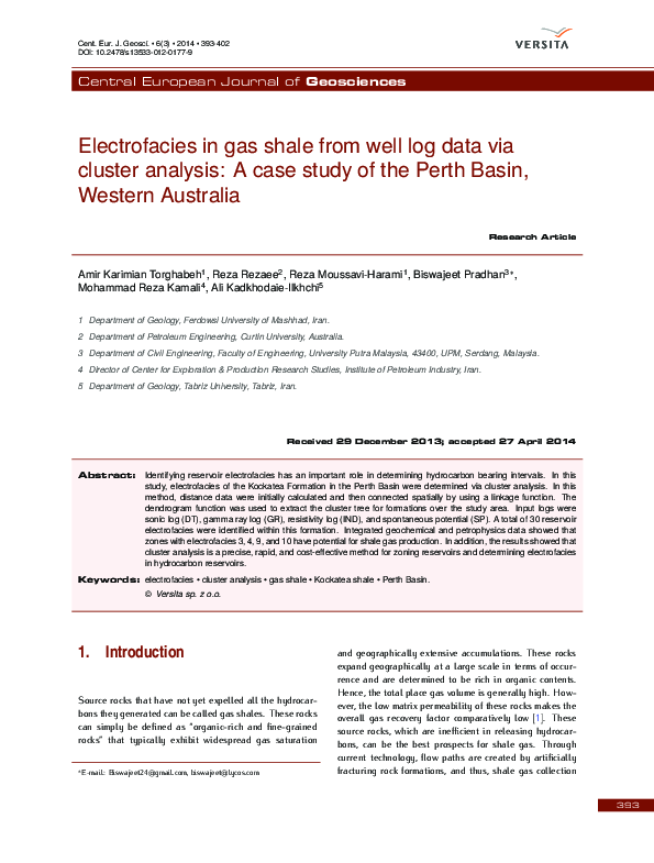 (PDF) Electrofacies in gas shale from well log data via cluster ...