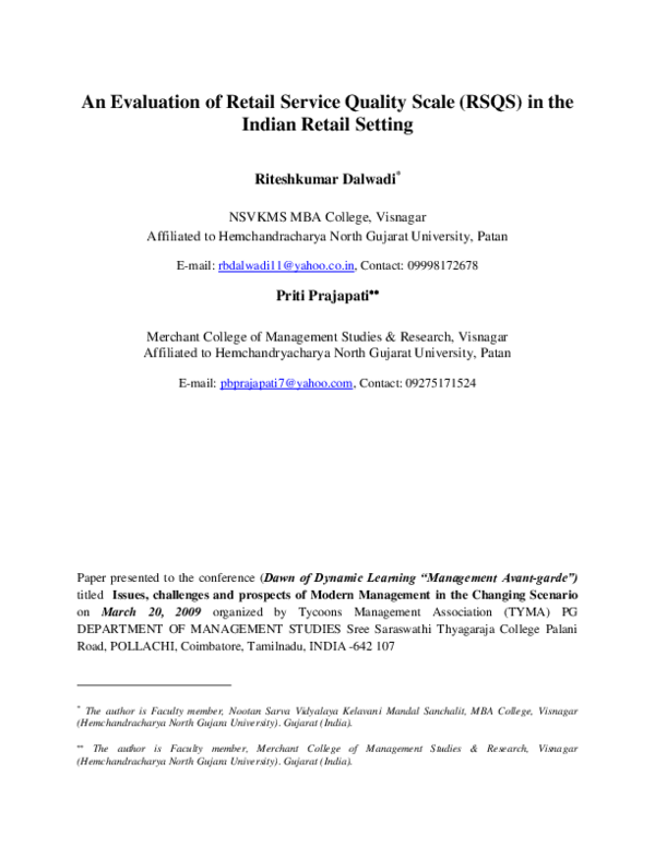(PDF) An Evaluation of Retail Service Quality Scale (RSQS) in the ...