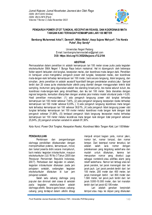 (PDF) Pengaruh Power Otot Tungkai, Kecepatan Reaksi, Dan Koordinasi ...