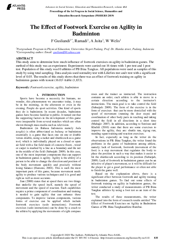 (PDF) The Effect of Footwork Exercise on Agility in Badminton