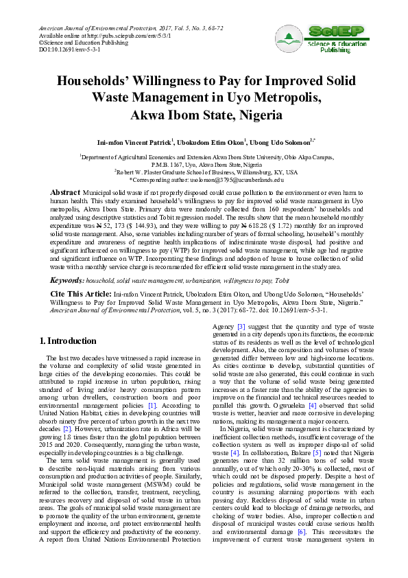 (PDF) Households’ Willingness to Pay for Improved Solid Waste ...