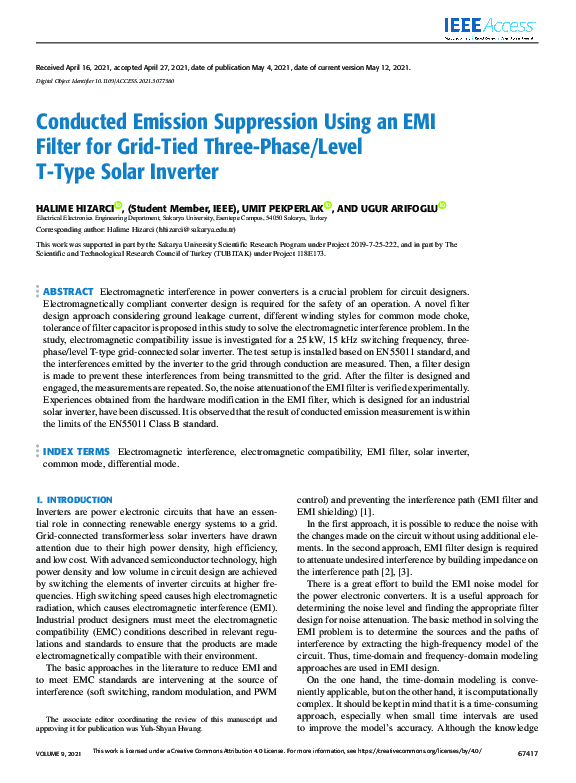 (PDF) Conducted Emission Suppression Using an EMI Filter for Grid-Tied ...