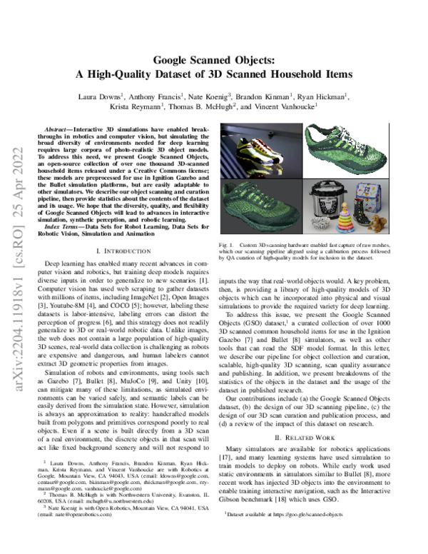 (PDF) Google Scanned Objects: A High-Quality Dataset of 3D Scanned ...