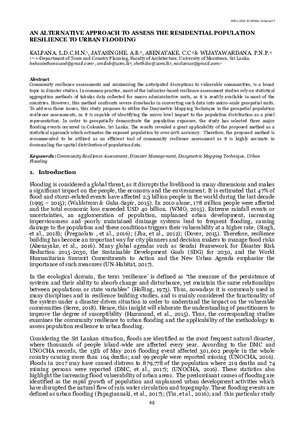 (PDF) An Alternative Approach to Assess the Residential Population Resilience to Urban Flooding