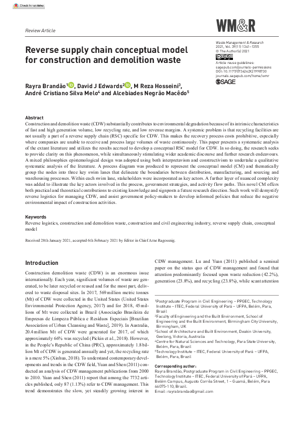 (PDF) Reverse supply chain conceptual model for construction and ...