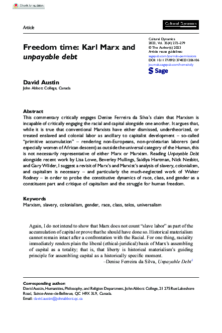 (PDF) Freedom time: Karl Marx and unpayable debt