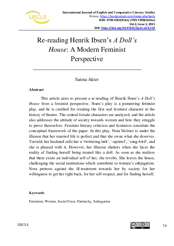 (PDF) Re-reading Henrik Ibsen’s A Doll’s House: A Modern Feminist ...