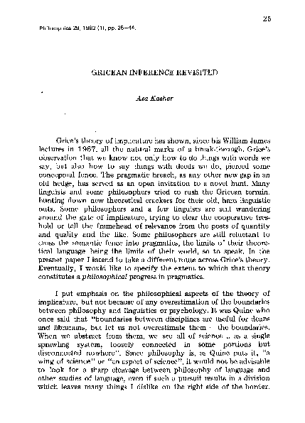 (PDF) Asa Kasher, “Gricean Inference Reconsidered,” Philosophica, vol ...