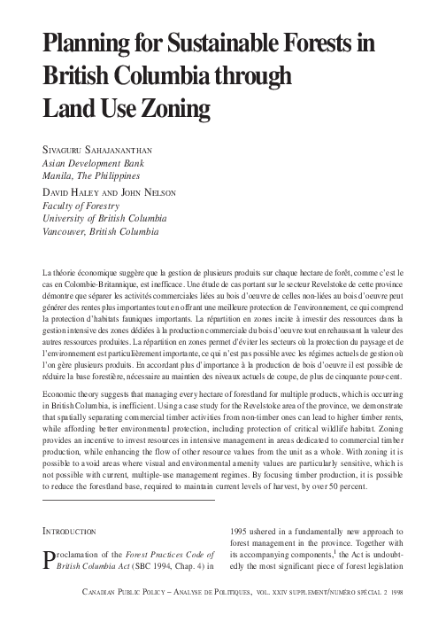 (PDF) Planning for Sustainable Forests in British Columbia through Land ...