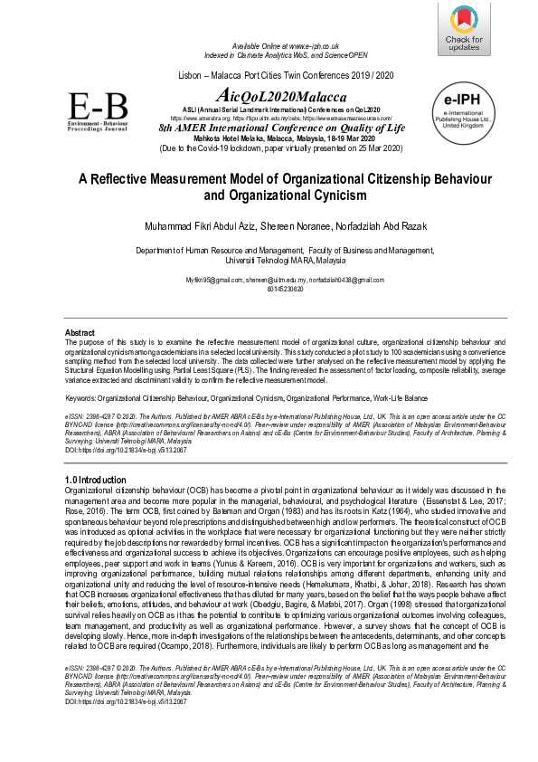 (PDF) A Reflective Measurement Model of Organizational Citizenship ...