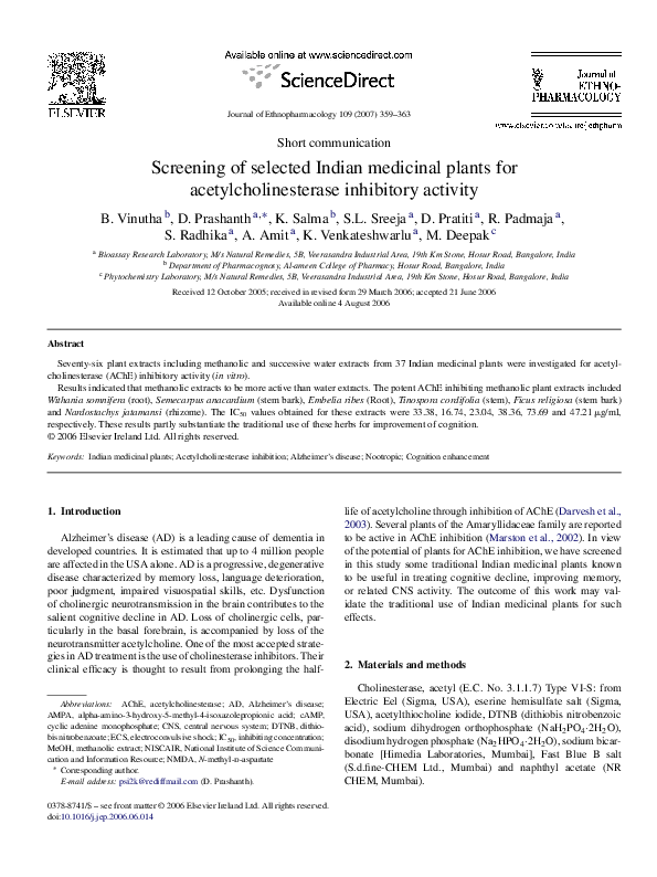 (PDF) Screening of selected Indian medicinal plants for ...