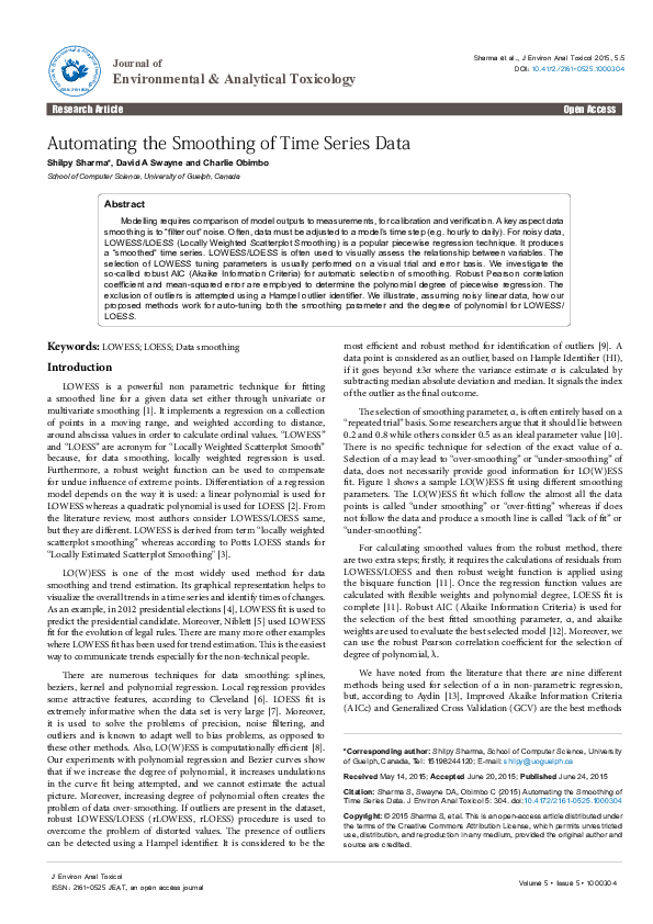 Pdf Automating The Smoothing Of Time Series Data