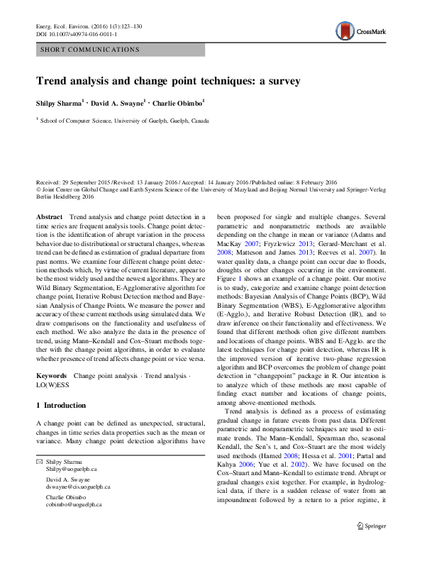 (PDF) Trend analysis and change point techniques: a survey