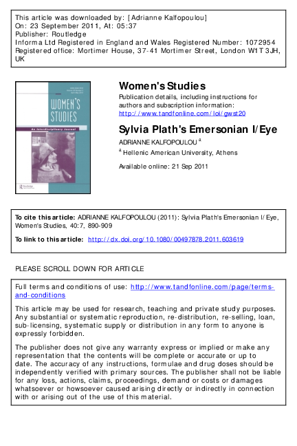 (PDF) Sylvia Plath's Emersonian I/Eye