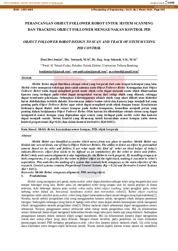 (PDF) Perancangan Object Follower Robot Untuk Sistem Scanning Dan Tracking Object Follower ...