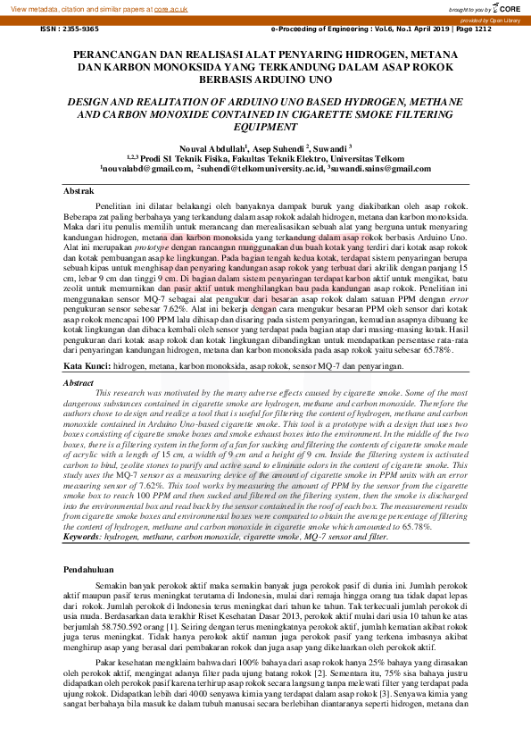 (PDF) Perancangan Dan Implementasi Alat Penyaring Hidrogen, Metana Dan Karbon Monoksida Yang ...