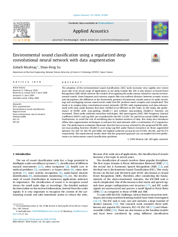 Pdf Environmental Sound Classification Using A Regularized Deep Convolutional Neural Network