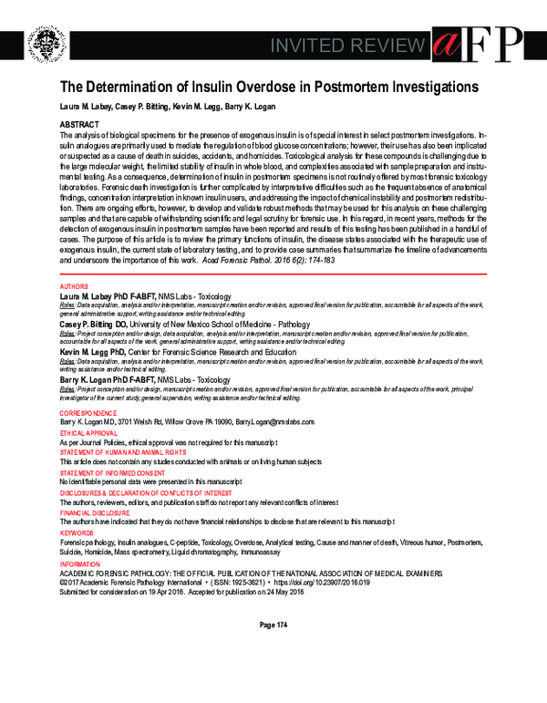 (PDF) The Determination of Insulin Overdose in Postmortem Investigations