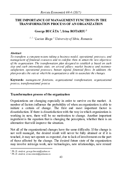 (PDF) The Importance Of Management Functions In The Transformation ...