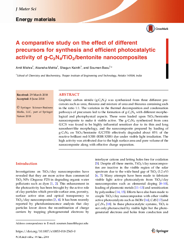 (PDF) A comparative study on the effect of different precursors for synthesis and efficient ...