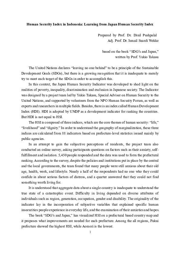 (PDF) Human Security Index in Indonesia: Learning from Japan Human ...