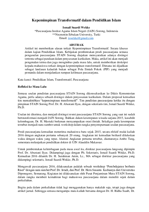 (PDF) Kepemimpinan Transformatif dalam Pendidikan Islam