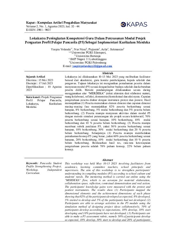 (PDF) Lokakarya Peningkatan Kompetensi Guru Dalam Penyusunan Modul Projek Penguatan Profil ...