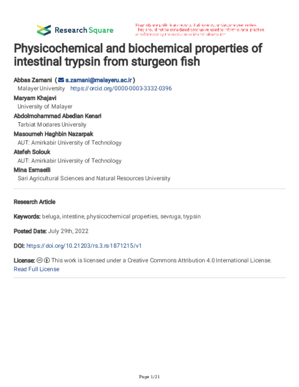 (PDF) Physicochemical and biochemical properties of intestinal trypsin ...