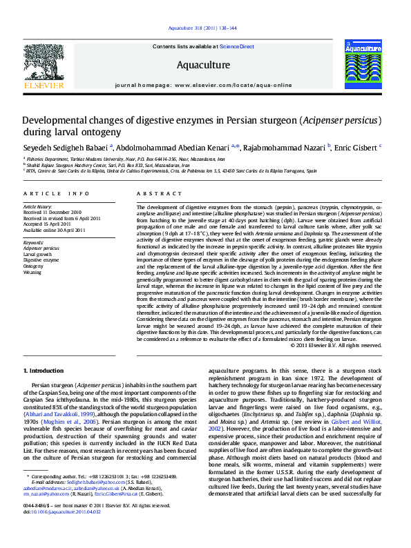 (PDF) Developmental changes of digestive enzymes in Persian sturgeon ...