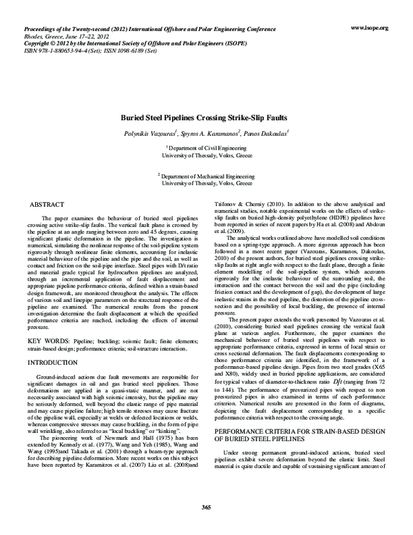 (PDF) Buried Steel Pipelines Crossing Strike-Slip Faults | Panos Dakoulas - Academia.edu