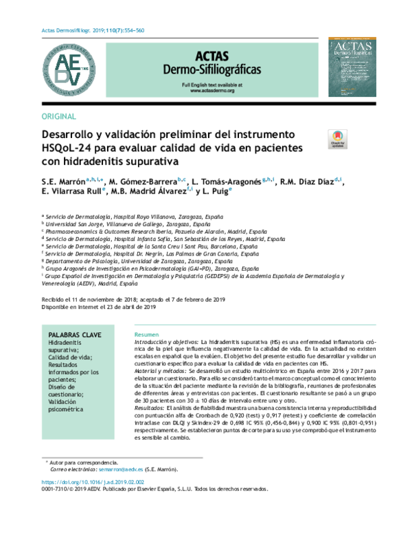 (PDF) Desarrollo y validación preliminar del instrumento HSQoL-24 para ...