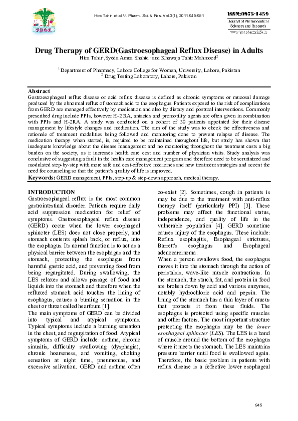 (PDF) Drug Therapy of GERD (Gastroesophageal Reflux Disease) in Adults