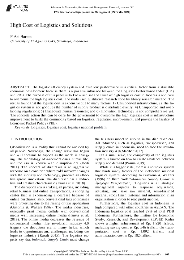 (PDF) High Cost of Logistics and Solutions