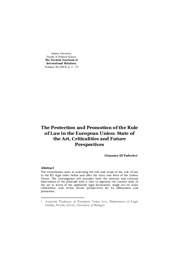 (PDF) The protection and promotion of the rule of law in the European ...