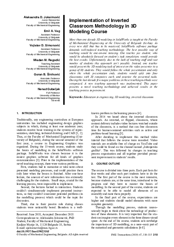 (PDF) Implementation of inverted classroom methodology in 3D modeling course | Goran Šiniković ...