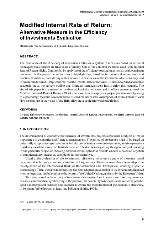 (PDF) Modified Internal Rate of Return