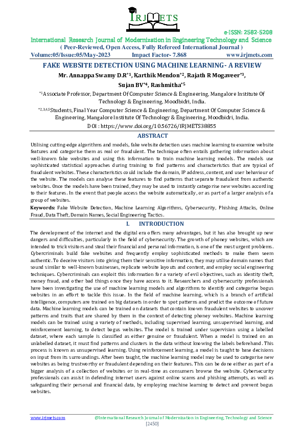 (PDF) Fake Website Detection Using Machine Learning- a Review