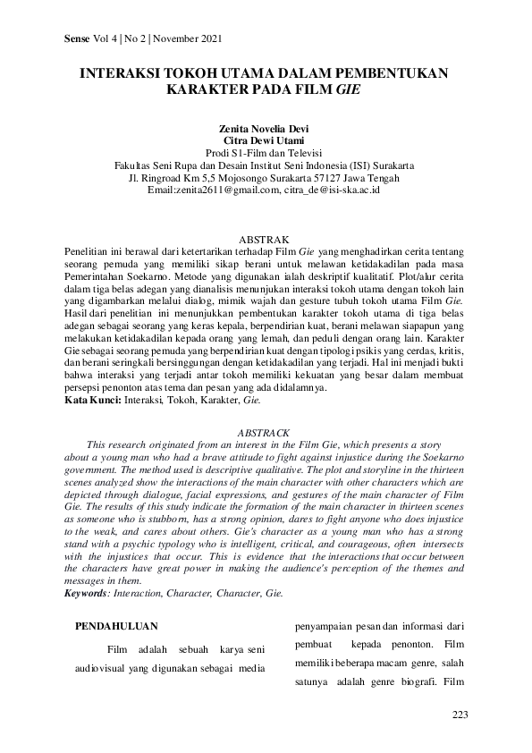 (PDF) Interaksi Tokoh Utama dalam Pembentukan Karakter pada Film GIE