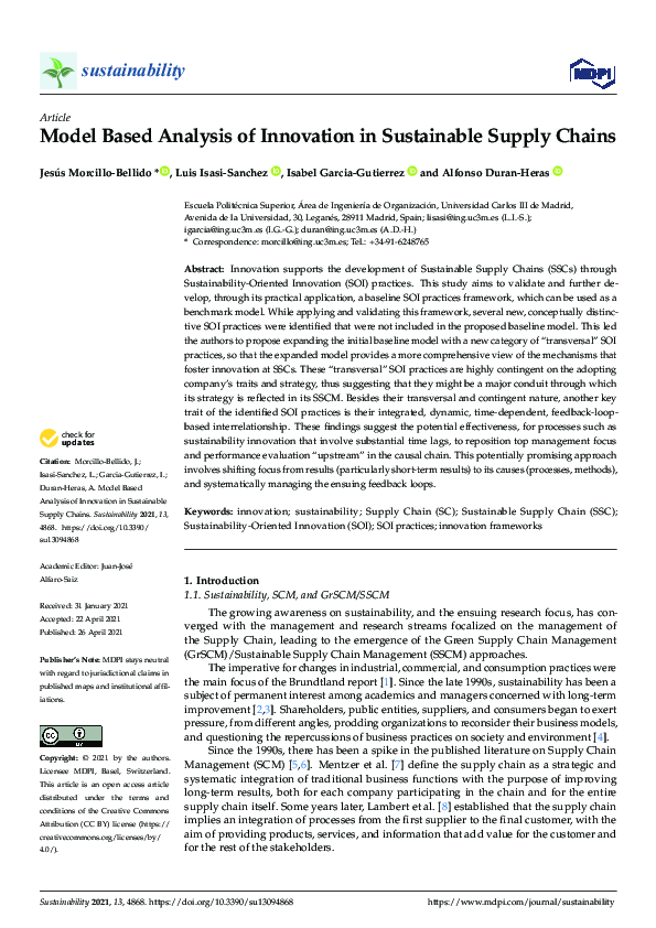 (PDF) Model Based Analysis of Innovation in Sustainable Supply Chains
