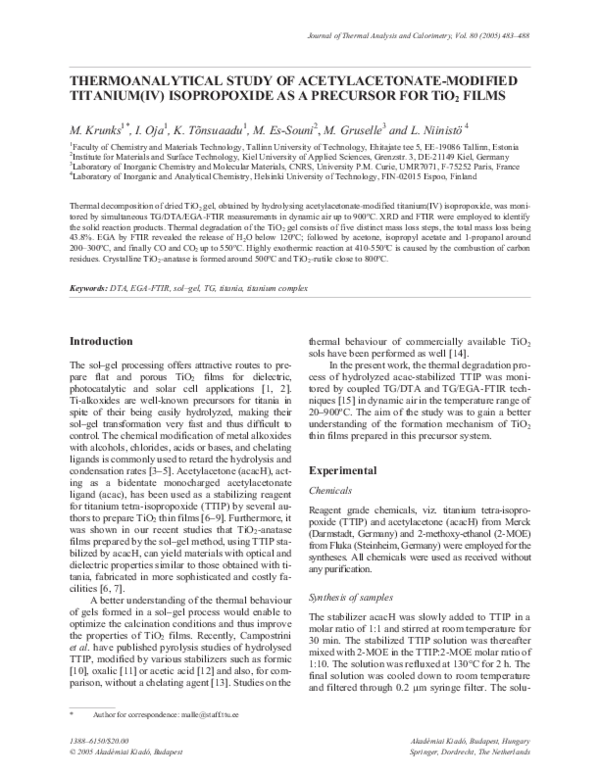 (PDF) Thermoanalytical study of acetylacetonate-modified titanium(IV ...
