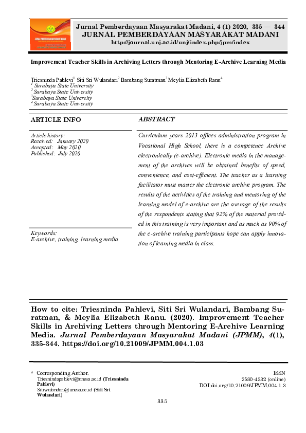 (PDF) Improvement Teacher Skills in Archiving Letters through Mentoring E-Archive Learning Media