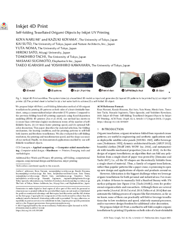 (PDF) Inkjet 4D Print: Self-folding Tessellated Origami Objects by ...