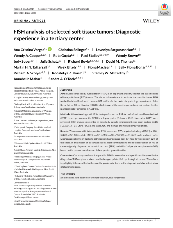 (PDF) FISH analysis of selected soft tissue tumors: Diagnostic ...