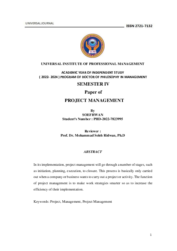 (PDF) PAPER PROJECT MANAGEMENT | Universal Institute of Professional ...