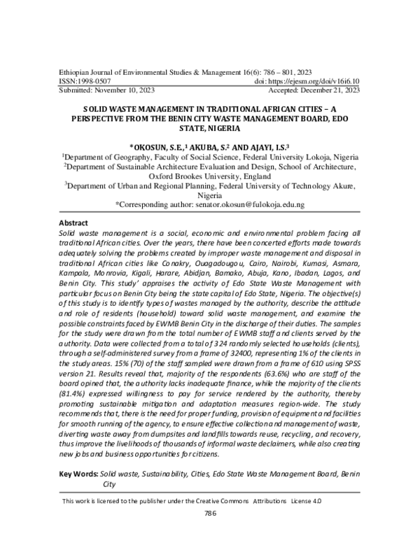 (PDF) SOLID WASTE MANAGEMENT IN TRADITIONAL AFRICAN CITIES -A ...