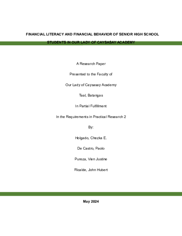 (DOC) FINANCIAL LITERACY AND FINANCIAL BEHAVIOR OF SENIOR HIGH SCHOOL ...