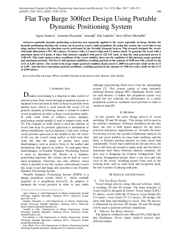 (PDF) Flat Top Barge 300 feet Using Portable Dynamic Positioning System