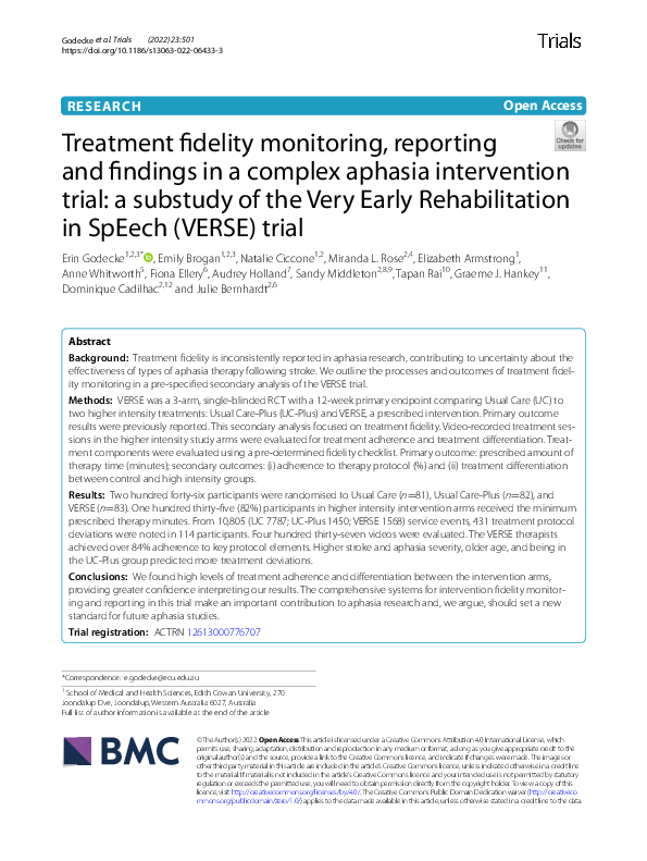 (PDF) Treatment fidelity monitoring, reporting and findings in a ...