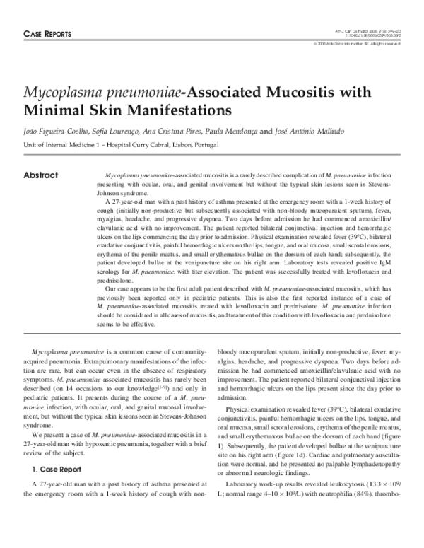 (PDF) Mycoplasma pneumoniae -associated mucositis with cutaneous involvement - a case report