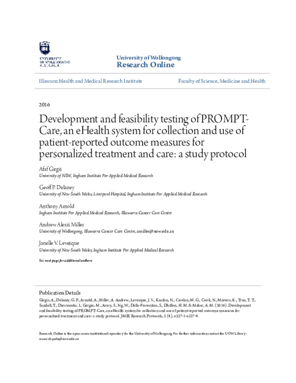 (PDF) PROMPT-Care: eHealth for Patient Outcomes